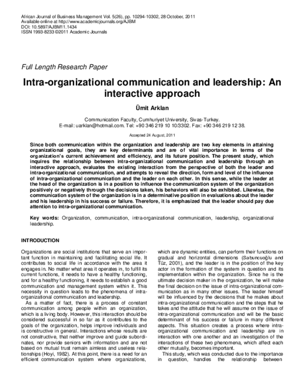 (PDF) Intra-organizational communication and leadership: An interactive ...