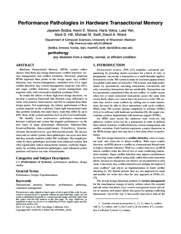 (PDF) Performance Pathologies in Hardware Transactional Memory