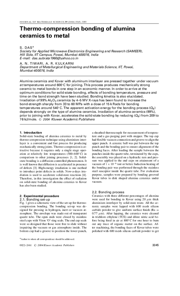 (PDF) Thermo-compression bonding of alumina ceramics to metal