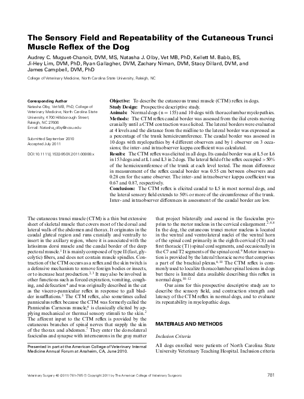 (PDF) The Sensory Field and Repeatability of the Cutaneous Trunci ...