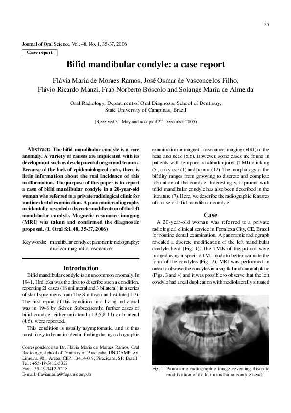 (PDF) Bifid mandibular condyle: a case report