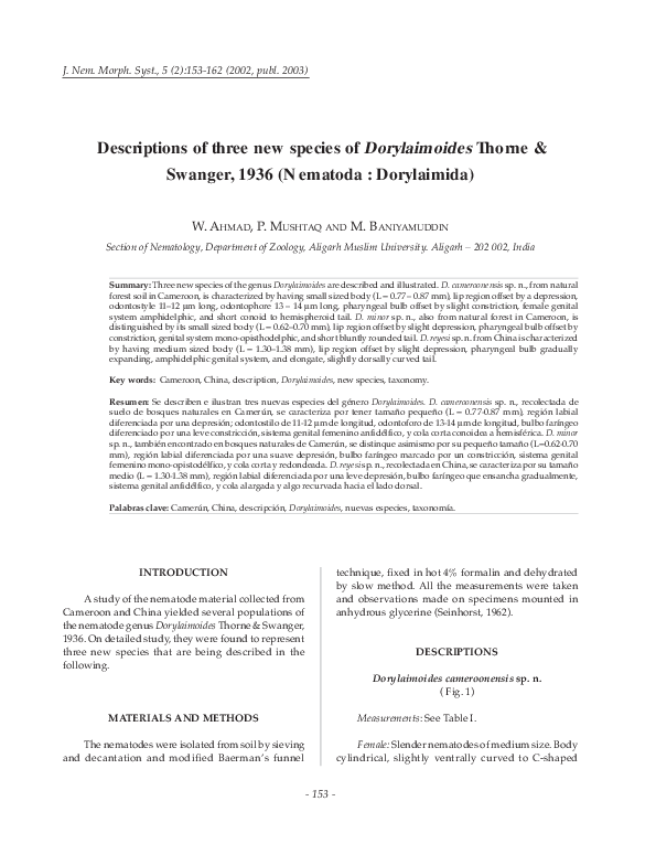 (PDF) Descriptions of three new species of Dorylaimoides Thorne ...