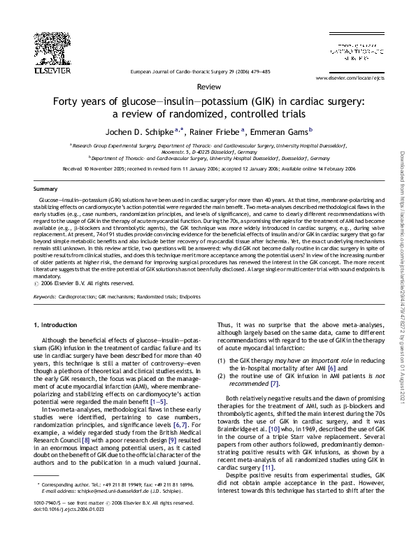 (PDF) Forty years of glucose–insulin–potassium (GIK) in cardiac surgery ...