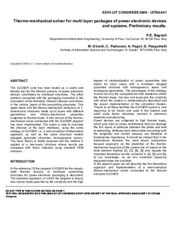 (PDF) Thermo-mechanical solver for multi layer packages of power electronic devices and systems ...