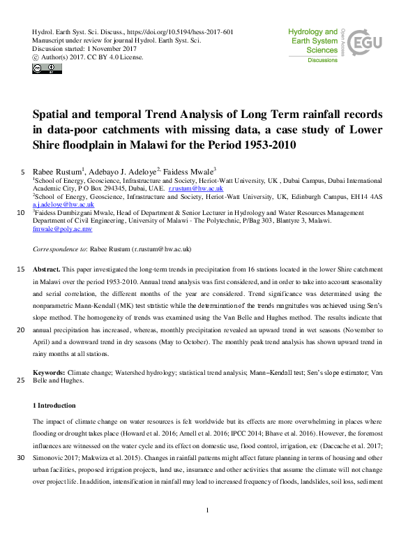 (PDF) Spatial and temporal Trend Analysis of Long Term rainfall records ...