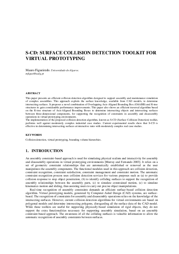 (PDF) S-CD: Surface Collision Detection Toolkit for Virtual Prototyping