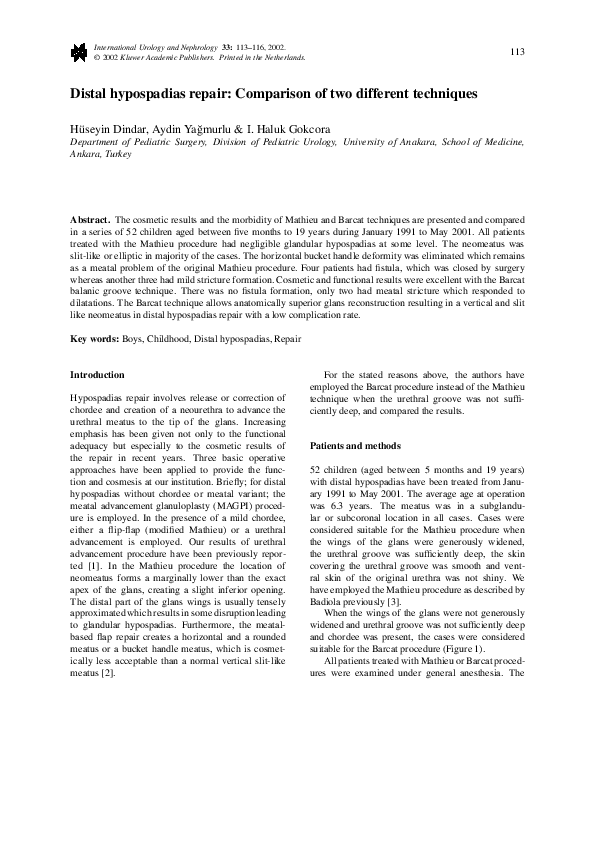 (PDF) Distal hypospadias repair: comparison of two different techniques