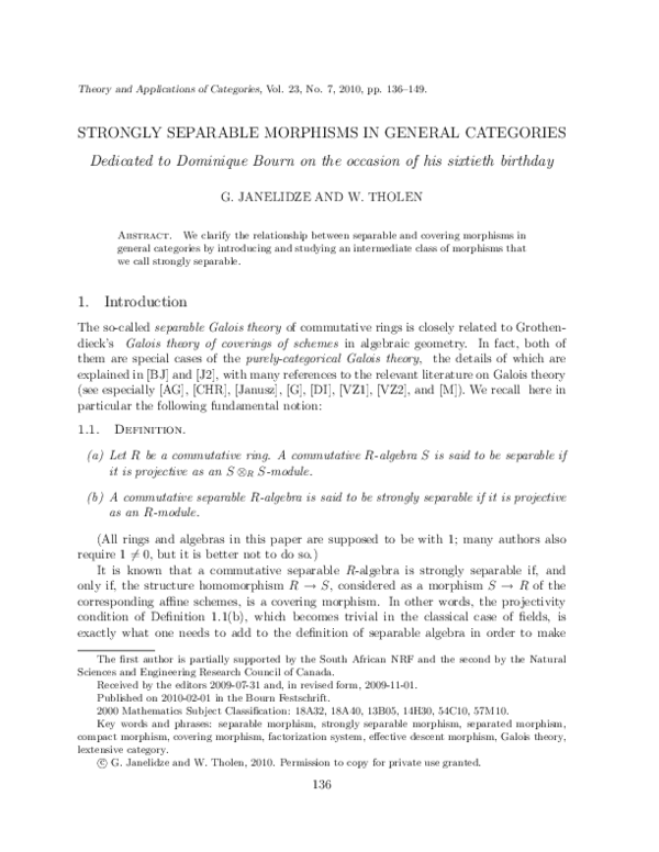 (PDF) Strongly separable morphisms in general categories