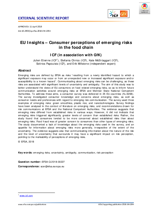 (PDF) EU Insights – Consumer perceptions of emerging risks in the food ...