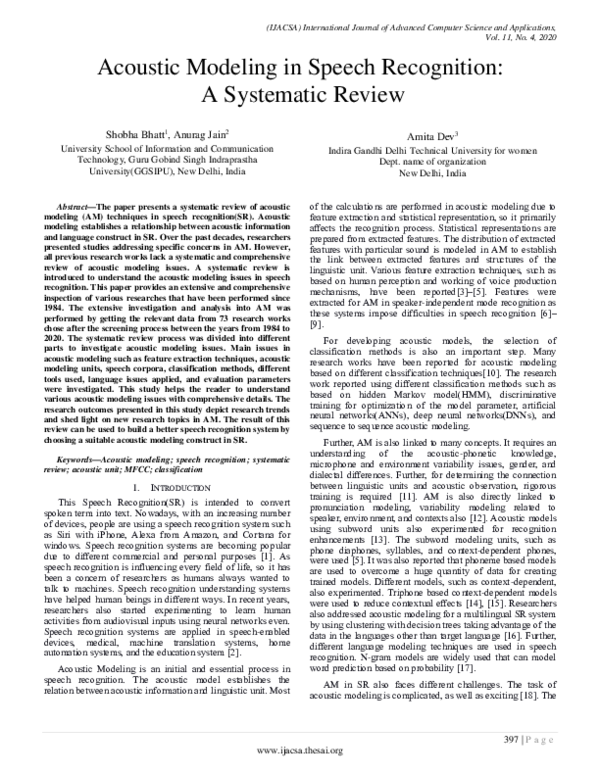 (PDF) Acoustic Modeling in Speech Recognition: A Systematic Review
