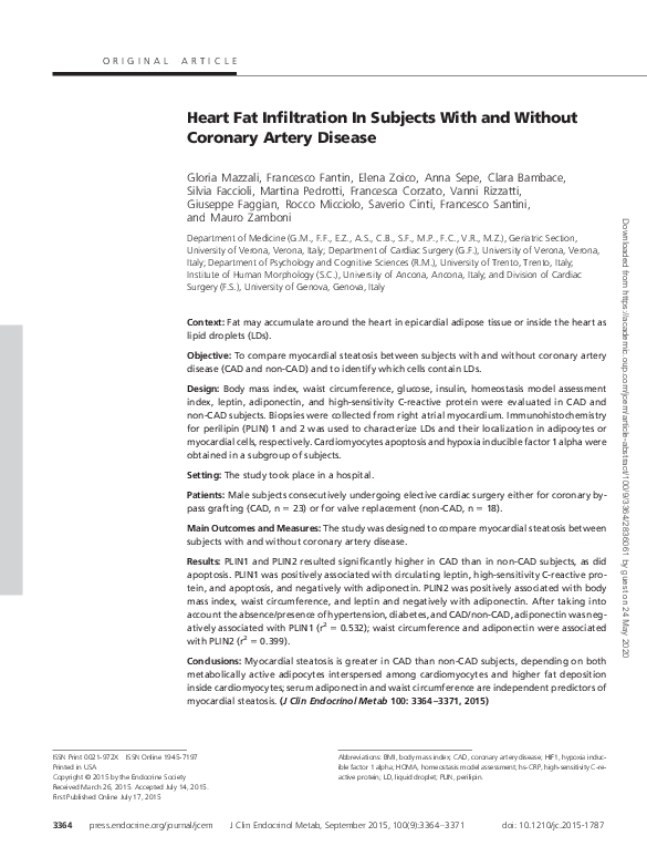 (PDF) Heart Fat Infiltration In Subjects With and Without Coronary ...