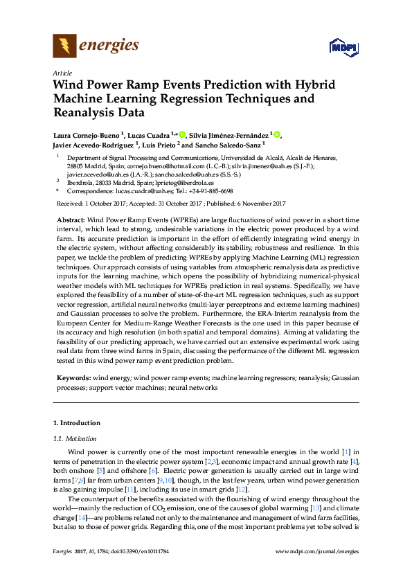 (PDF) Wind Power Ramp Events Prediction with Hybrid Machine Learning Regression Techniques and ...