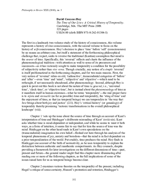 (PDF) David Couzens Hoy The Time of Our Lives: A Critical History of ...