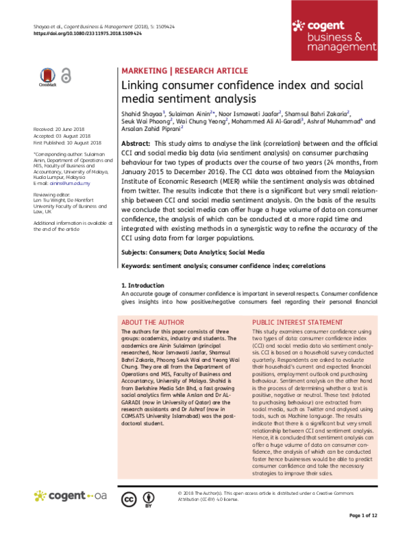 (PDF) Linking consumer confidence index and social media sentiment ...