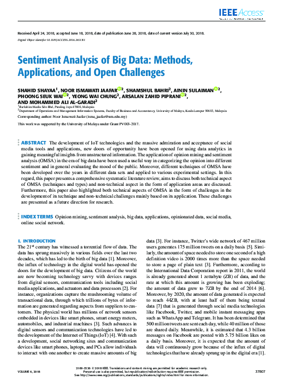 Pdf Sentiment Analysis Of Big Data Methods Applications And Open