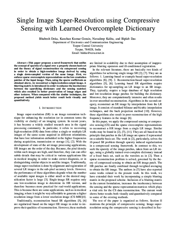 (PDF) Single image super-resolution using compressive sensing with ...