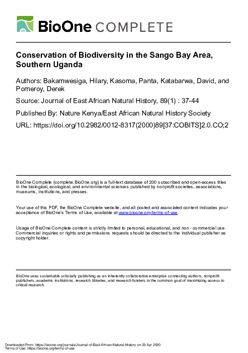 (PDF) Conservation of Biodiversity in the Sango Bay Area, Southern Uganda