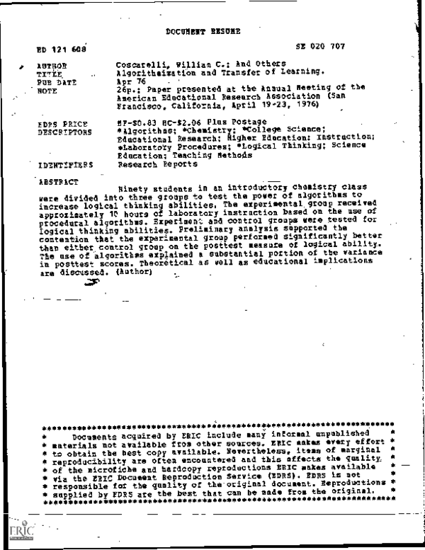 (PDF) Algorithmization and Transfer of Learning