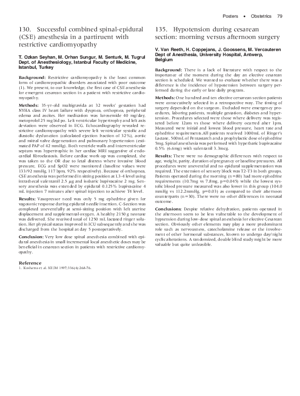 (PDF) 130: Successful combined spinal-epidural (CSE) anesthesia in a ...