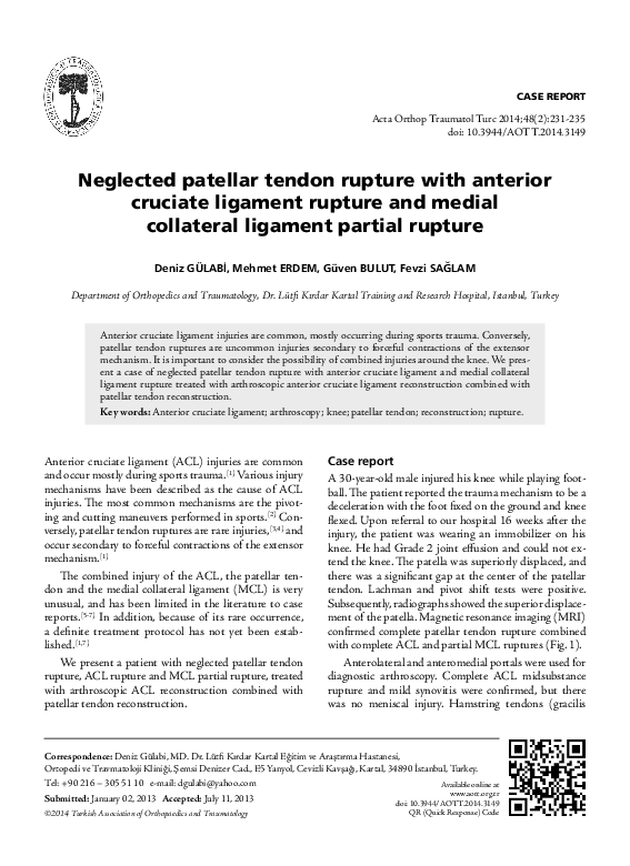 (PDF) Neglected patellar tendon rupture with anterior cruciate ligament ...
