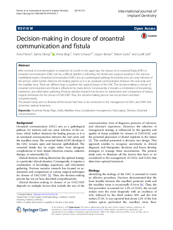 (PDF) Decision-making in closure of oroantral communication and fistula ...
