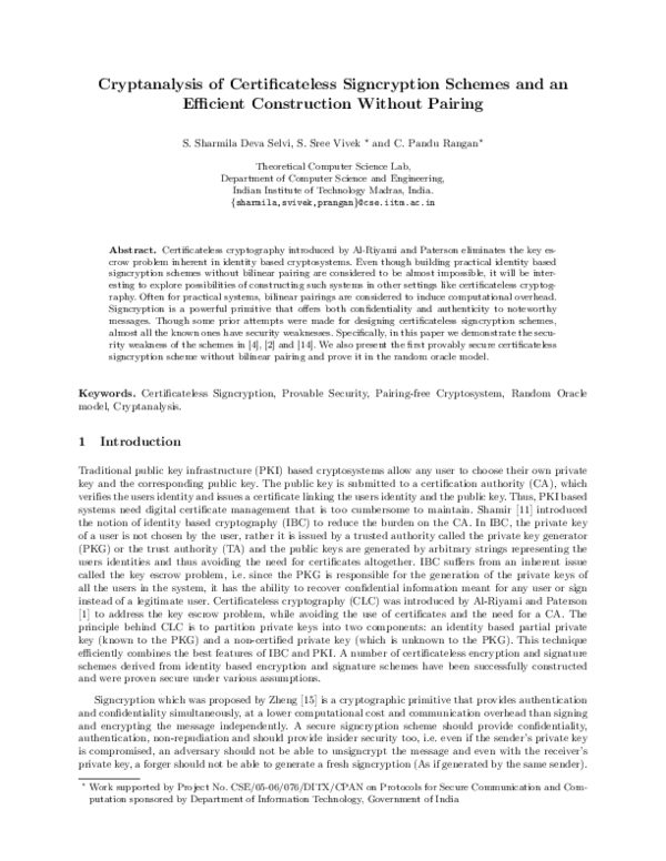 (PDF) On the Security of Certificateless Signcryption Schemes