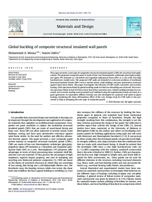 (PDF) Global buckling of composite structural insulated wall panels