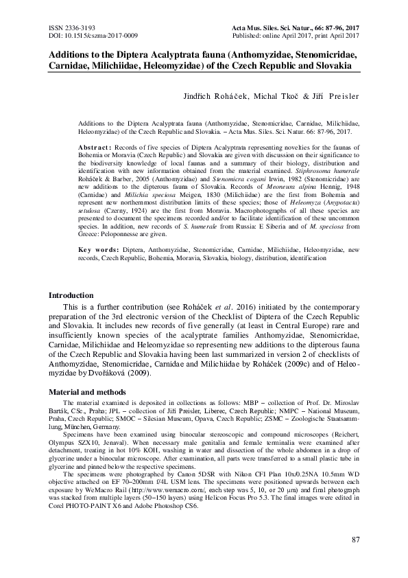 (PDF) Additions to the Diptera Acalyptrata fauna (Anthomyzidae ...