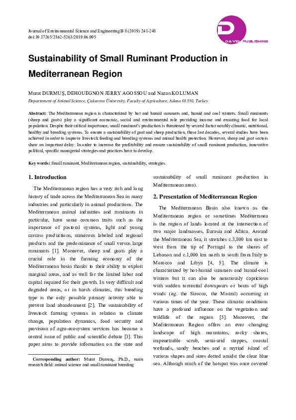 (PDF) Sustainability of Small Ruminant Production in Mediterranean Region