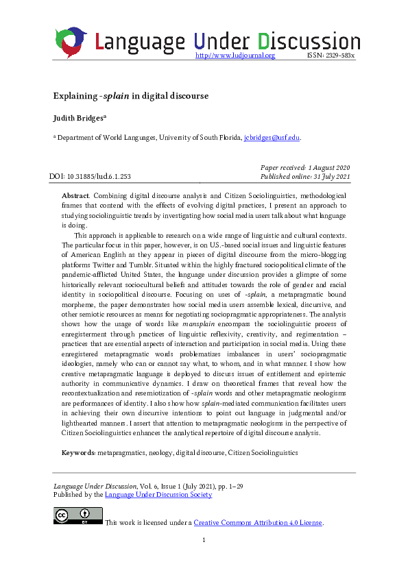 (PDF) Explaining "-splain" in digital discourse