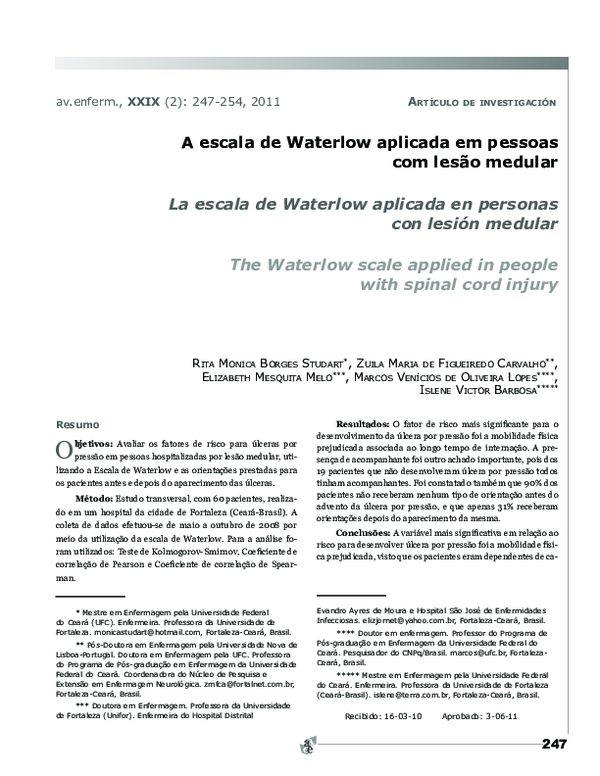 (PDF) A escala de Waterlow aplicada em pessoas com lesão medular