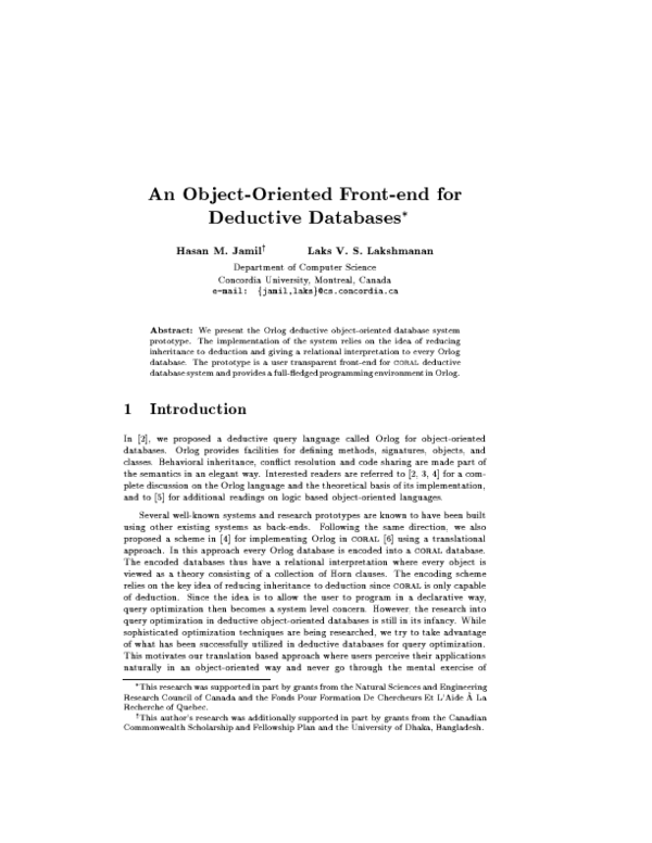 (PDF) An object-oriented front-end for deductive databases