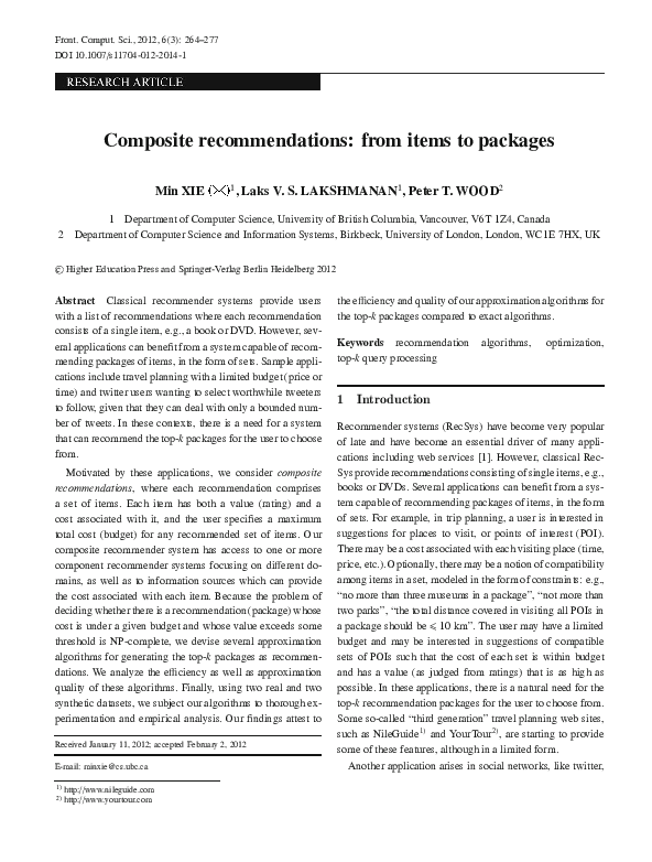 (PDF) Composite recommendations: from items to packages