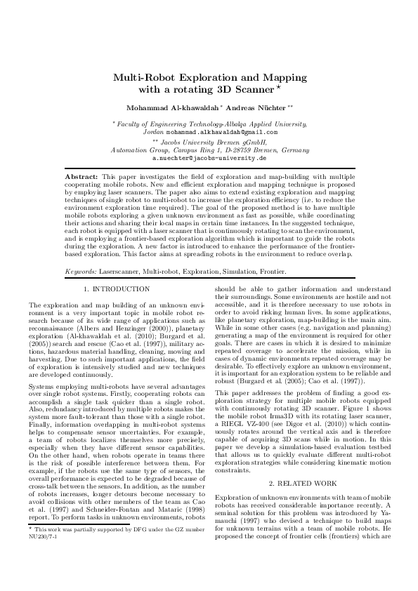 (PDF) Multi-Robot Exploration and Mapping with a rotating 3D Scanner⋆