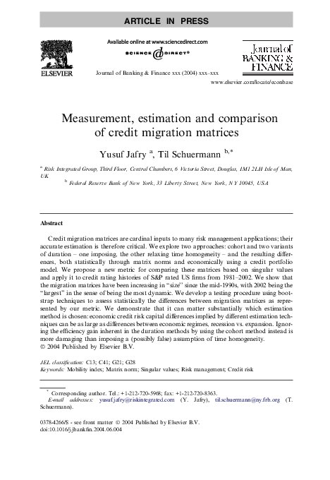 (PDF) Measurement, estimation and comparison of credit migration matrices