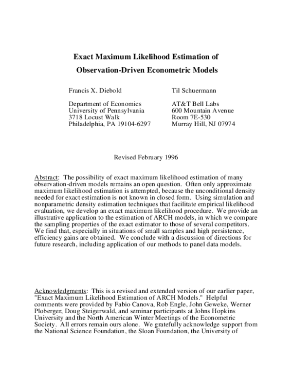 (PDF) Exact maximum likelihood estimation of observation-driven econometric models