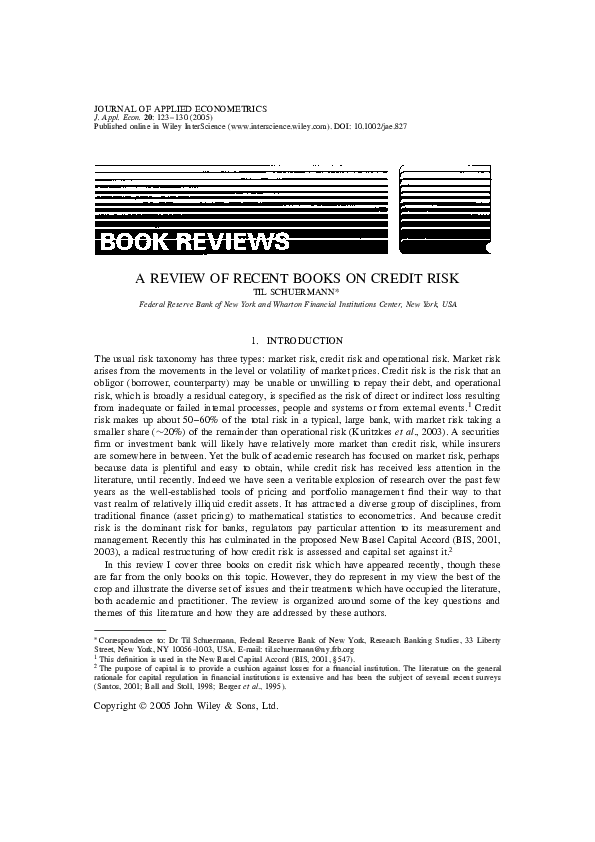 (PDF) A review of recent books on credit risk