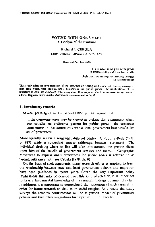(PDF) Voting with one's feet | Richard J . Cebula - Academia.edu