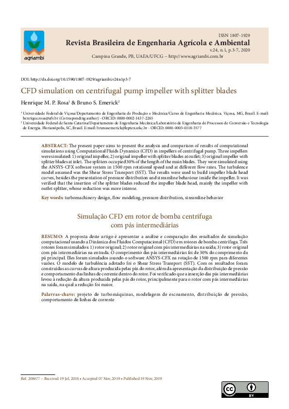 (PDF) CFD simulation on centrifugal pump impeller with splitter blades