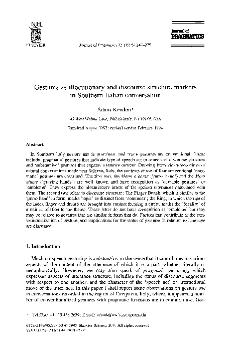 (PDF) Gestures as illocutionary and discourse structure markers in Southern Italian conversation