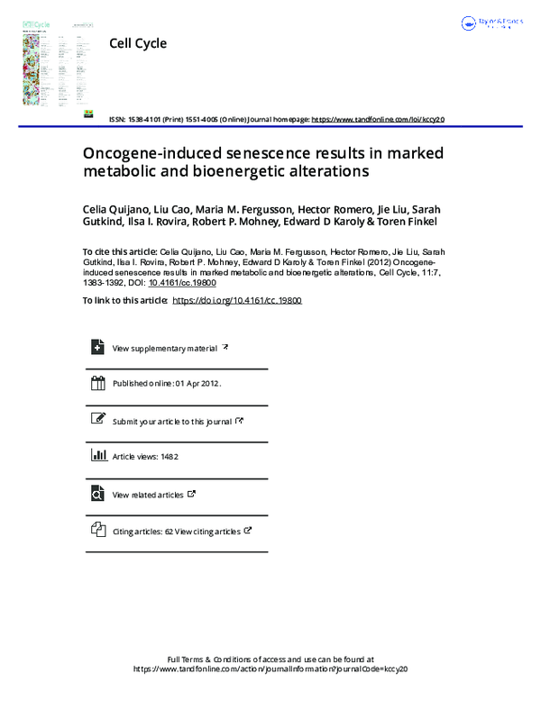 (PDF) Oncogene-induced senescence results in marked metabolic and bioenergetic alterations