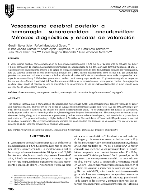 (PDF) Vasoespasmo cerebral posterior a hemorragia subaracnoidea ...