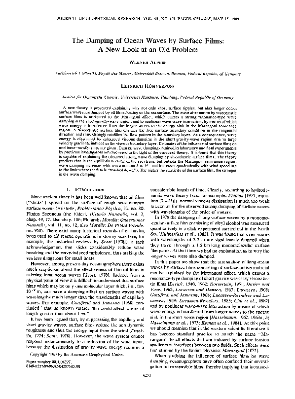 (PDF) The damping of ocean waves by surface films: A new look at an old ...