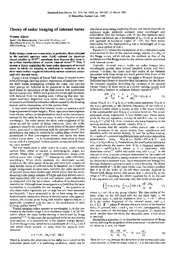 (PDF) Theory of radar imaging of internal waves