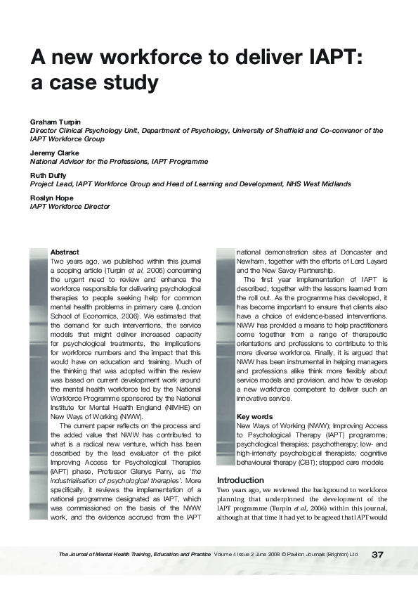 (PDF) A new workforce to deliver IAPT: a case study
