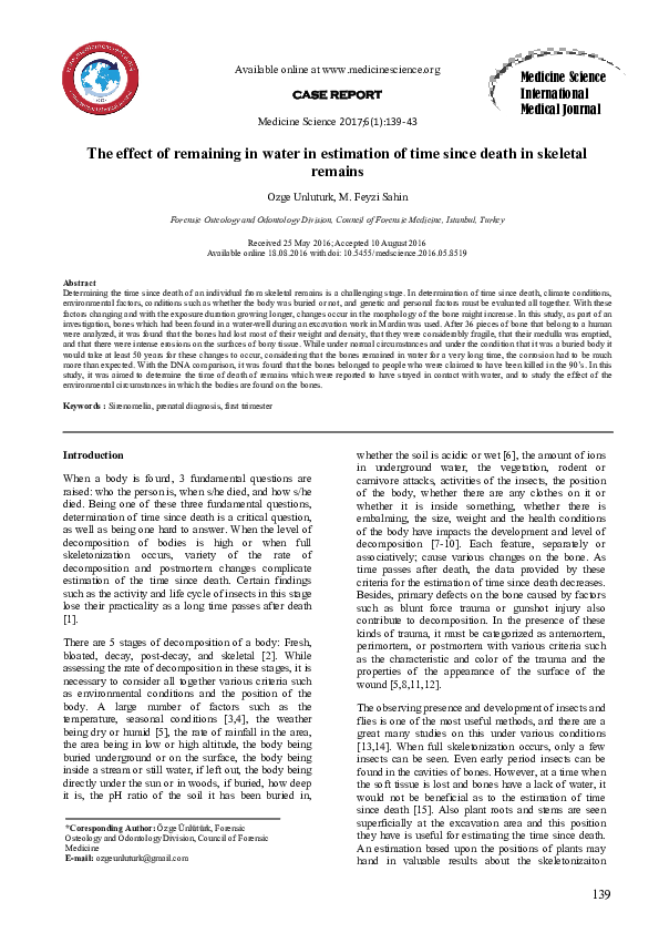 (PDF) The effect of remaining in water in estimation of time since ...