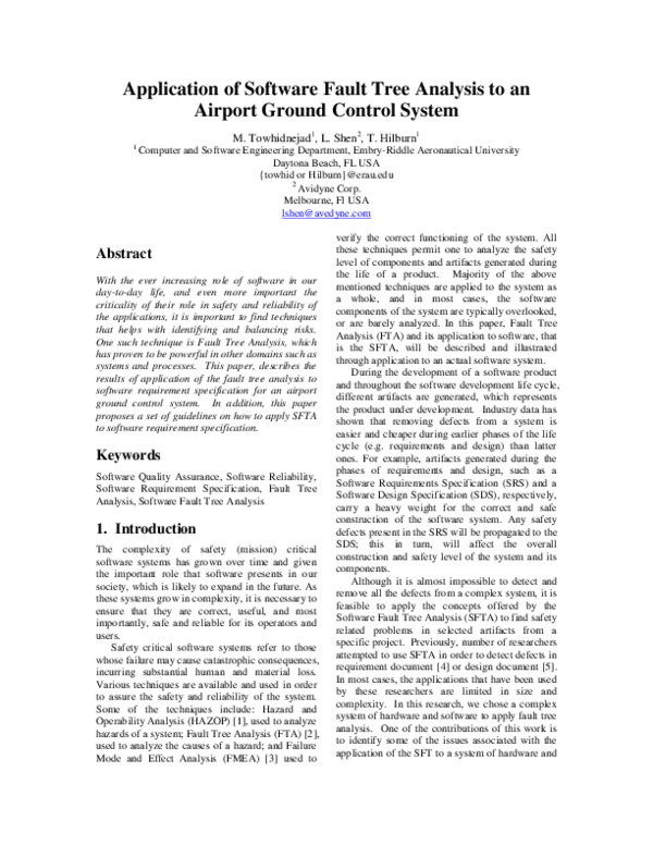 (PDF) Application of Software Fault Tree Analysis to an Airport Ground ...