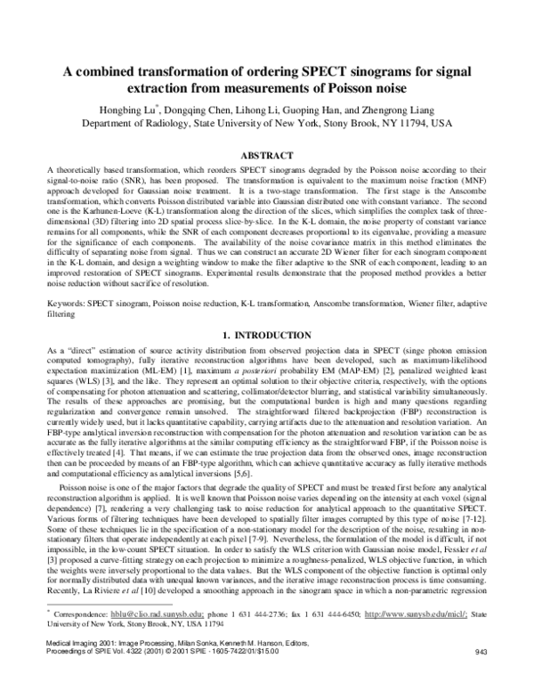 (PDF) Combined transformation of ordering SPECT sinograms for signal ...