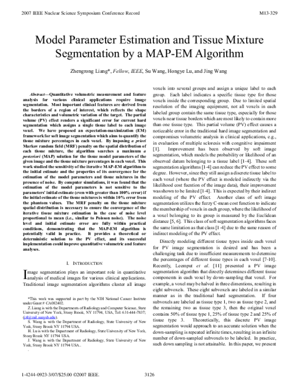 (PDF) Model parameter estimation and tissue mixture segmentation by a MAP-EM algorithm ...