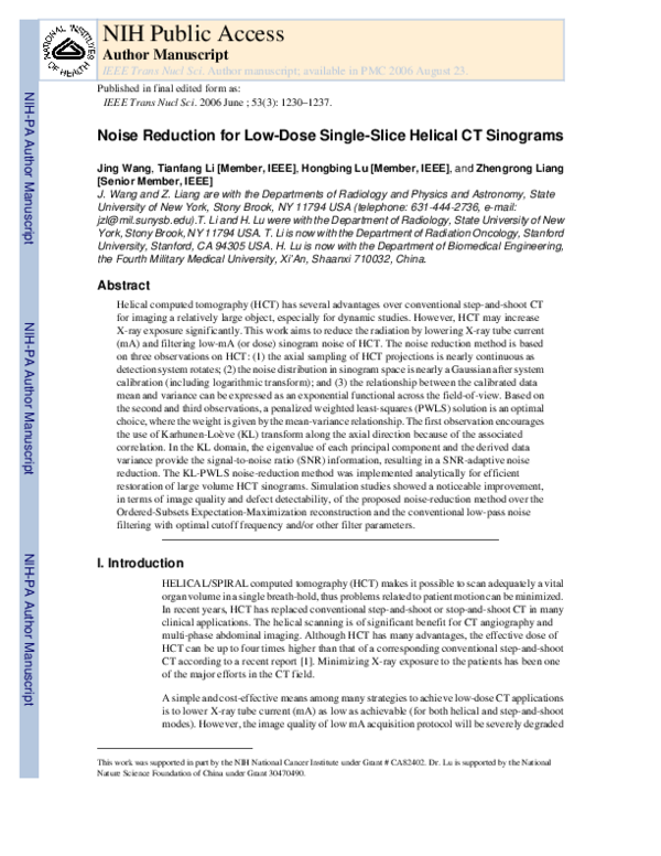 (PDF) Noise reduction for low-dose single-slice helical CT sinograms